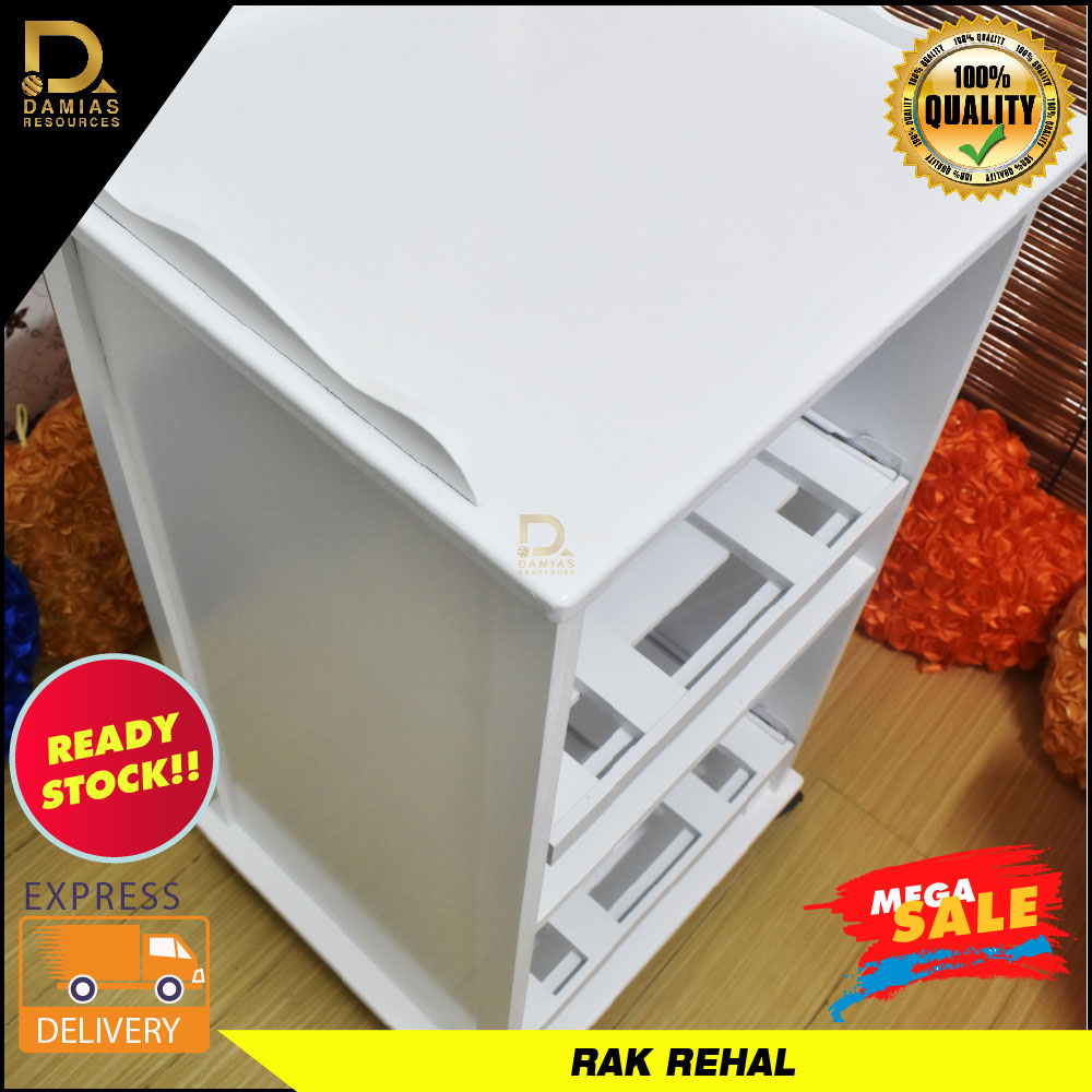 Rak Cabinet Wooden Kayu Serbaguna Simpan /Susun Rehal Storage Beroda ...