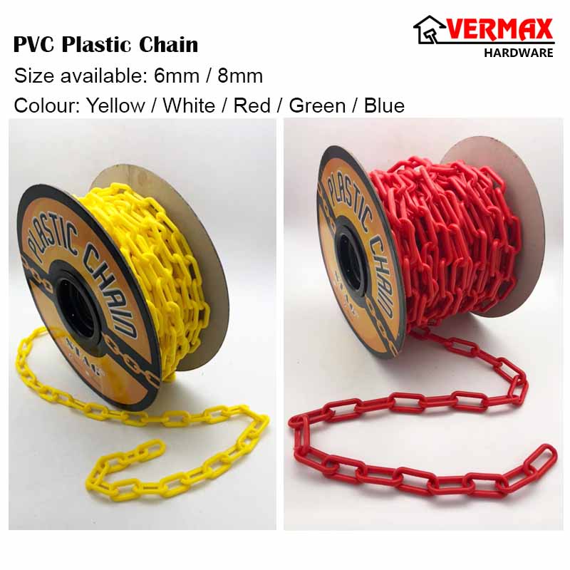 20M / One Roll PVC Plastic Chain 6mm / 8mm Red White Yellow Green Blue ...