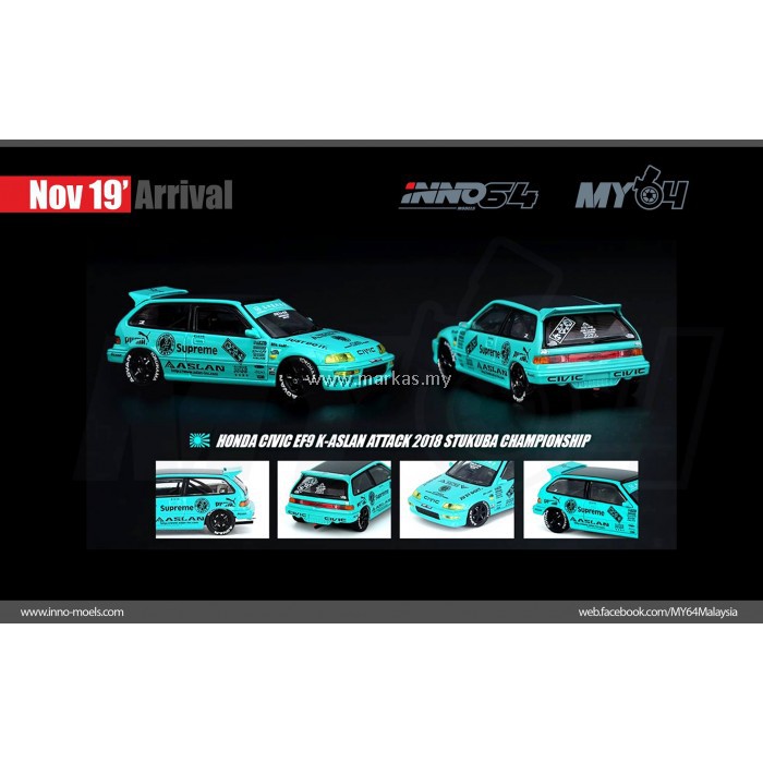 INNO MODELS INNO64 1/64 HONDA CIVIC EF9 K-ASLAN ATTACK TSUKUBA ...