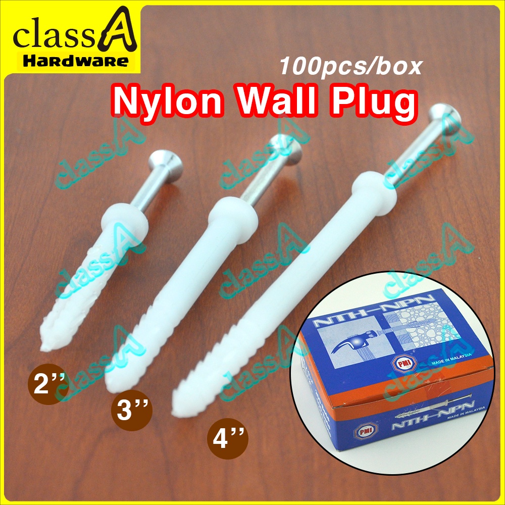 ClassAHW Nylon Plastic PVC Anchor Wall Plug with Screws 2” 3” 4” Wall ...