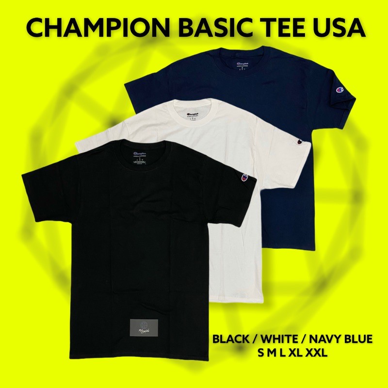 [READY STOCK] Champion Basic Tee USA T425 white grey navy S M L XL XXL unisex round neck plain ...