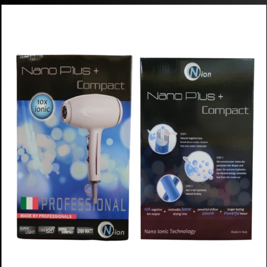 Nano Plus+ 2600 Compact Ionic Professional Salon Hair Dryer Super Light ...
