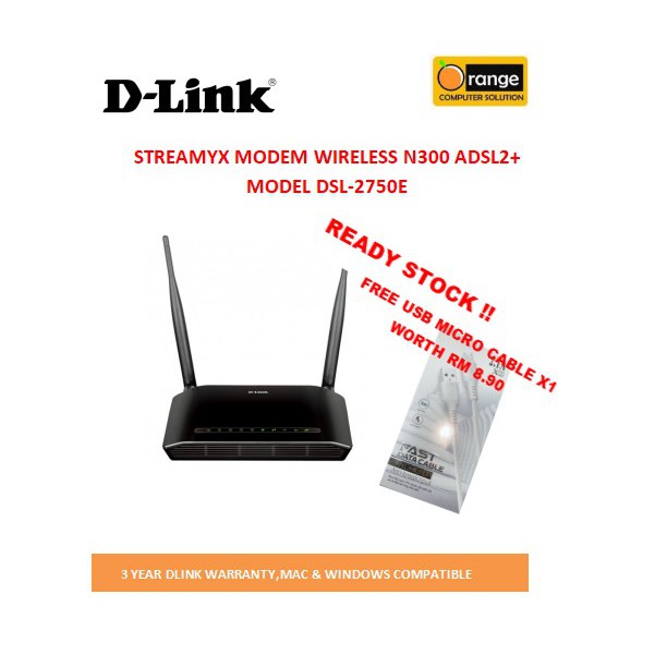 D-LINK DSL-2750E Wireless N300 Streamyx ADSL2+ Modem WiFi Router ...