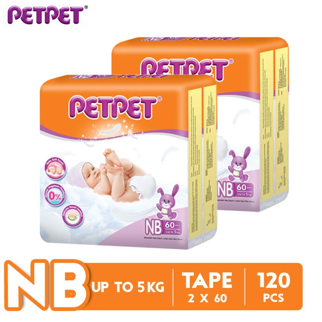 PETPET® Tape Diaper Jumbo Packs NB60/S56/M48/L40/XL32 x 2Pack | Shopee ...