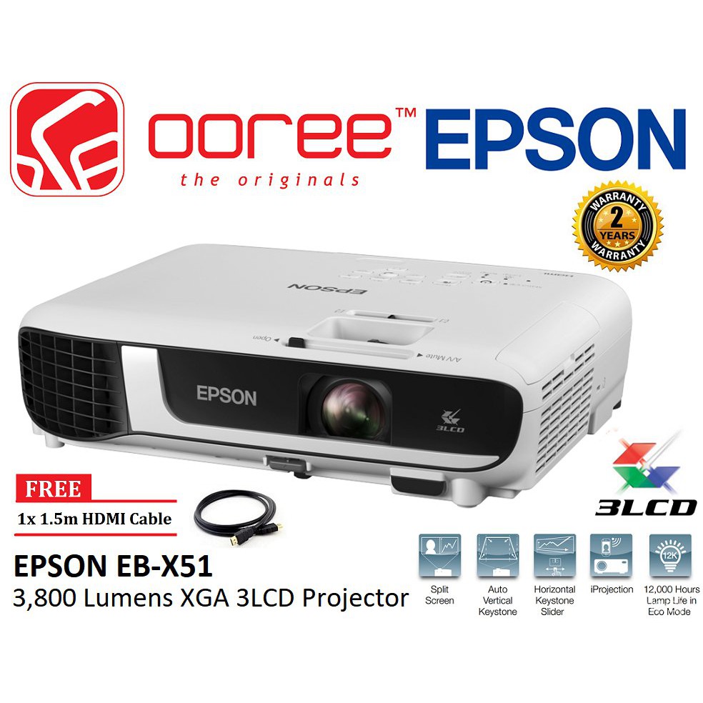 EPSON EB-X51, EB X51, X51 PROJECTOR 3800 LUMENS 3 LCD XGA 1024x768 ...