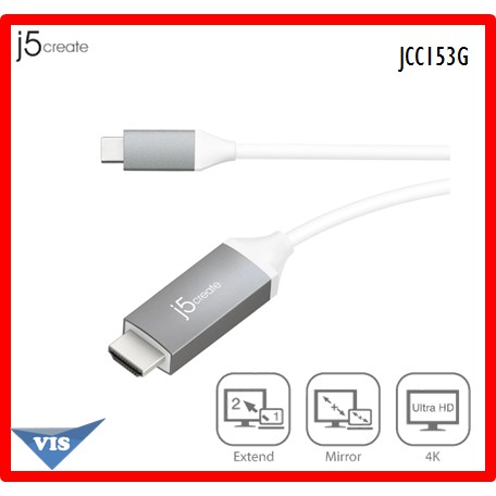 j5create Cable USB Type-C to 4K HDMI (1.8M) (JCC153G) | Shopee Malaysia
