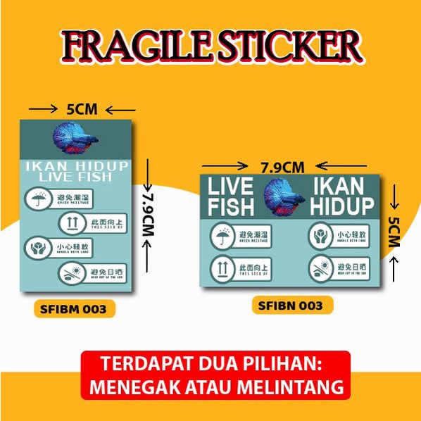 🔥READYSTOCK 🔥 [BUY 10 + 2] STICKER FRAGILE IKAN HIDUP BIRU/BLUE LIVE ...