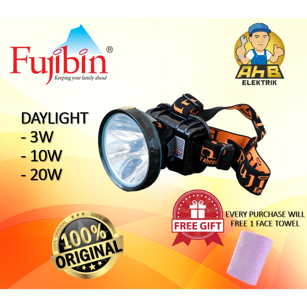 FUJIBIN 3W / 10W / 20W LED RECHARGEABLE & WATERPROOF HEAD LAMP | Shopee ...