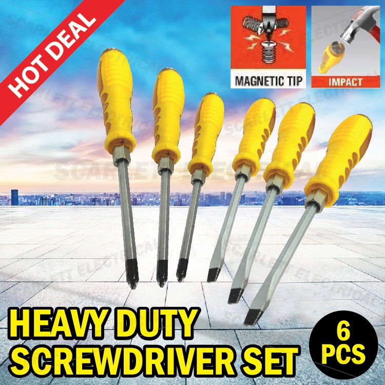 6 Pieces Screwdriver Set Hammer Heavy Duty Magnetic Tips Rubber Grip ...