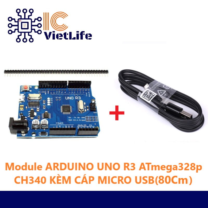 Arduino UNO R3 Module ATmega328p CH340 WITH MICRO USB CABLE (80 Cm) NEW VERSION with library ...