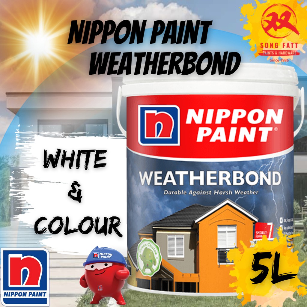 Nippon Paint Weatherbond (WHITE/COLOUR) 5L (Song Fatt) Exterior Wall ...