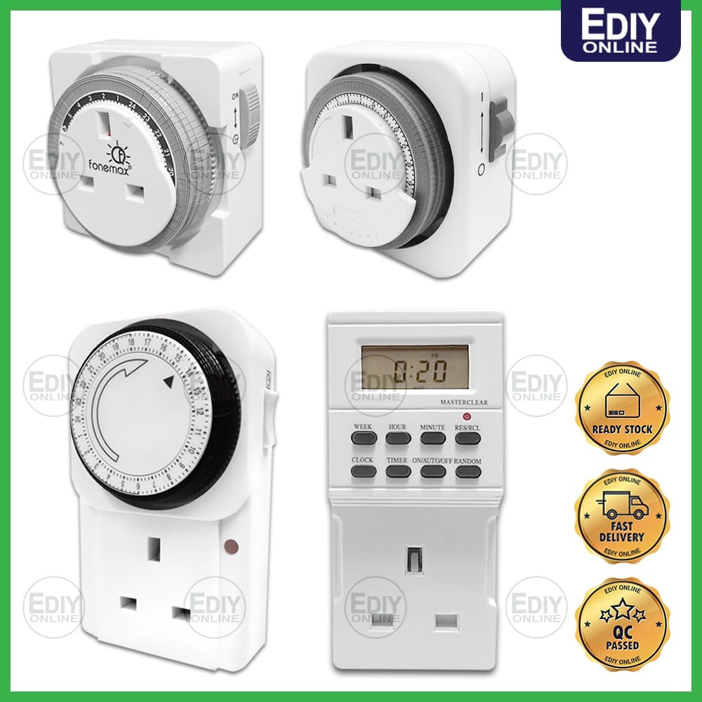 SIRIM Timer switch socket 24 Hours Analog Programme Programmable 3 Pin ...