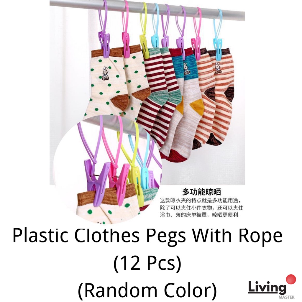 Plastic Pegs with Hanging Rope (12 piece per set) Plastic Laundry Clip ...