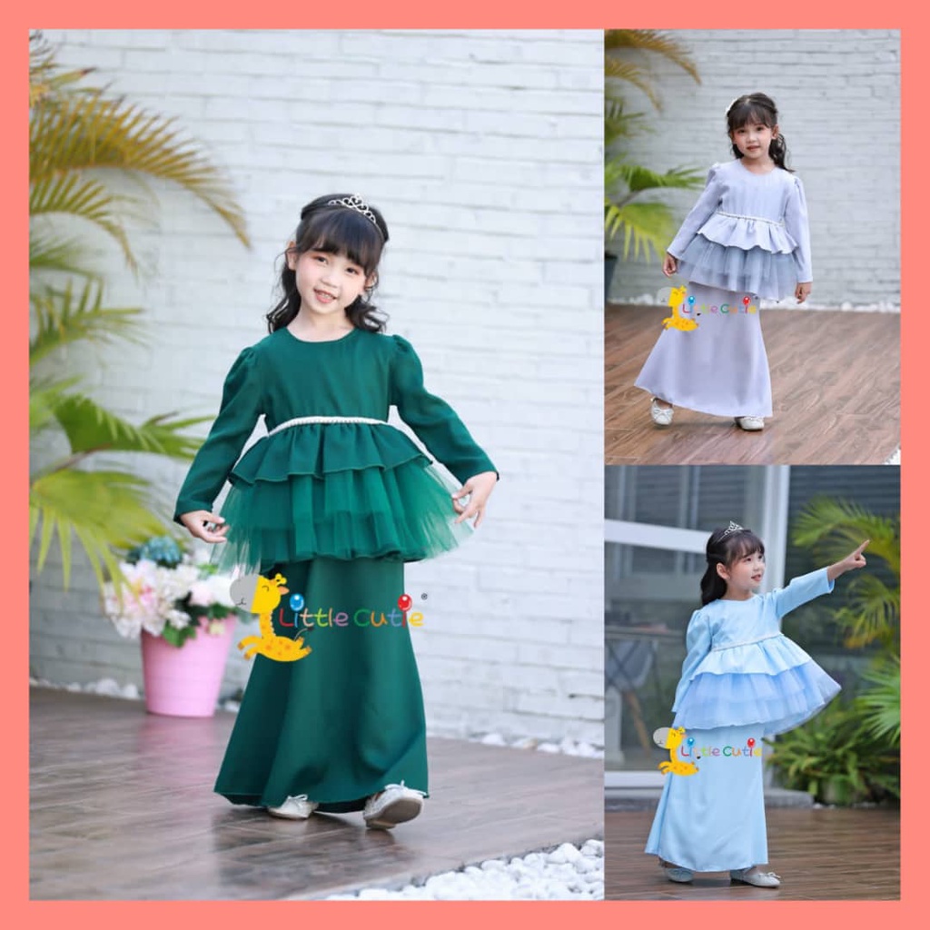 Little Cutie BK57 Baju Kurung Budak Perempuan Peplum Ribbon Glitter ...