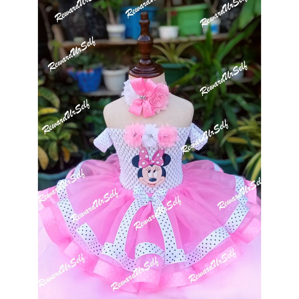 pink & white minnie mouse inspired tutu dress 1-7 years old (shoes13cm ...