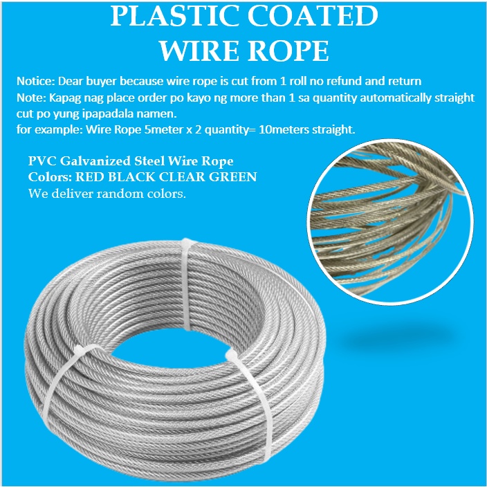 Toyu 2-5mm PVC 5m-10meters Plastic Coated Wire Rope Galvanized Steel ...