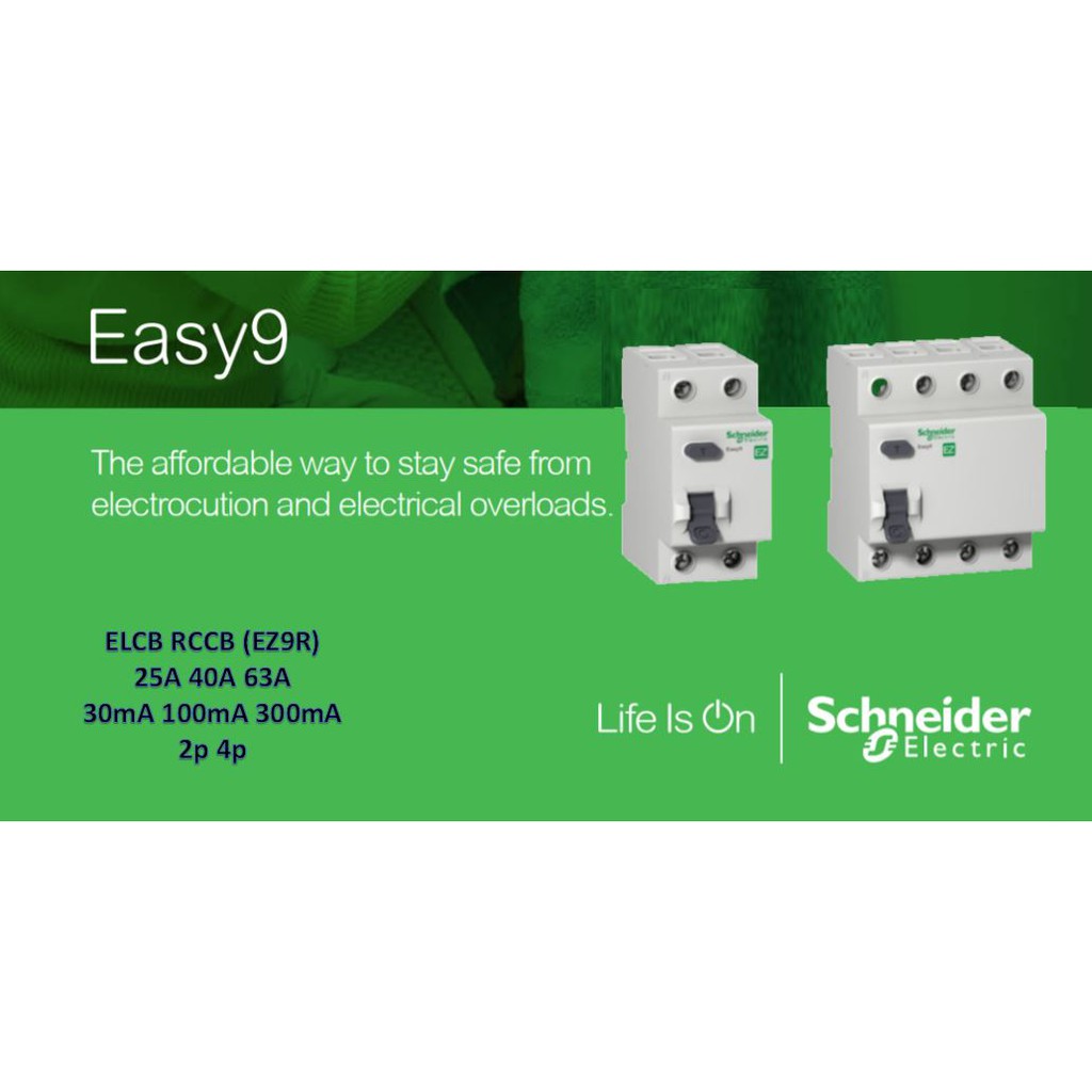 SCHNEIDER ELCB RCCB RCD sirim 10ma 30ma 100ma 300ma 25a 40a 63a easy9 ...