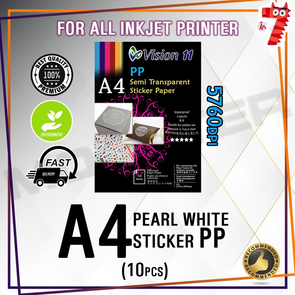 A4 Pearl White Waterproof Inkjet PP Sticker Paper 140gsm (10pcs/pkt ...