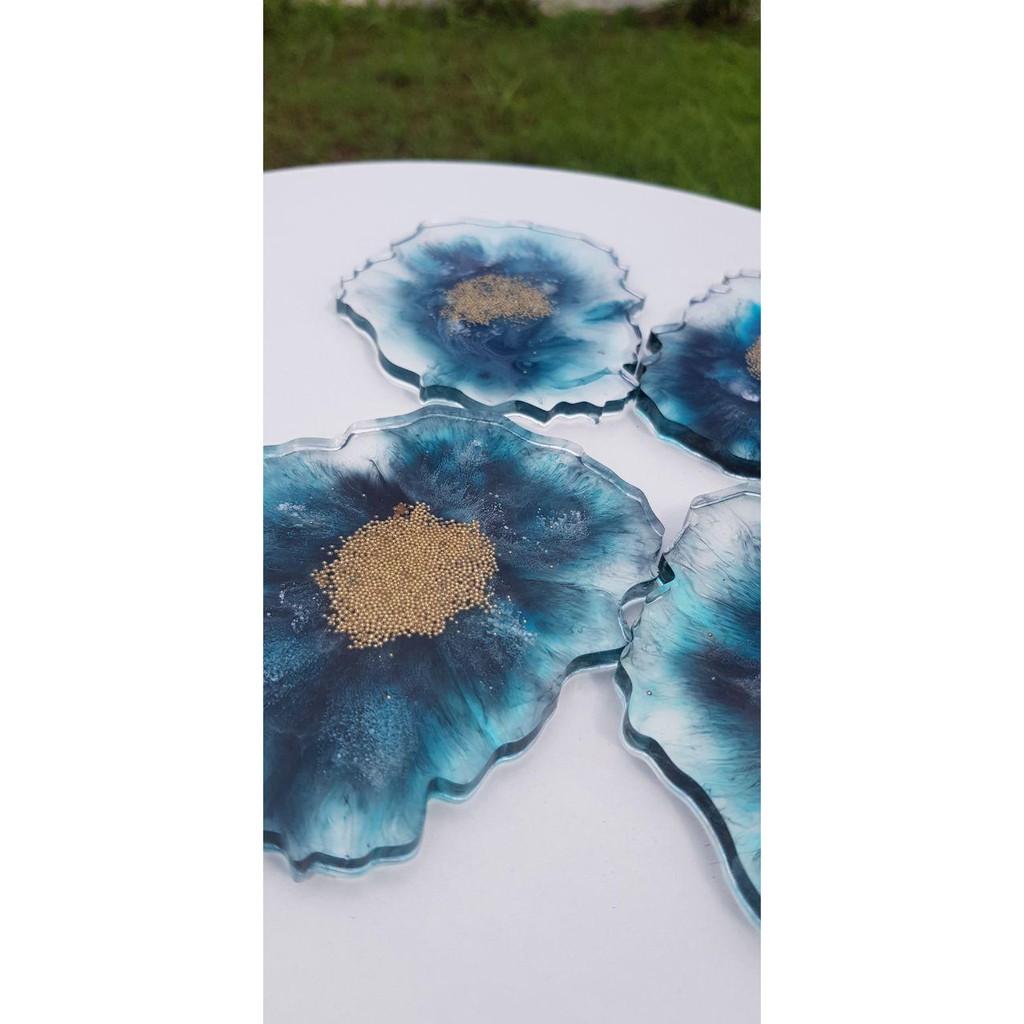 Blue and white 4 coasters with big plate (Customizable) | Shopee Malaysia