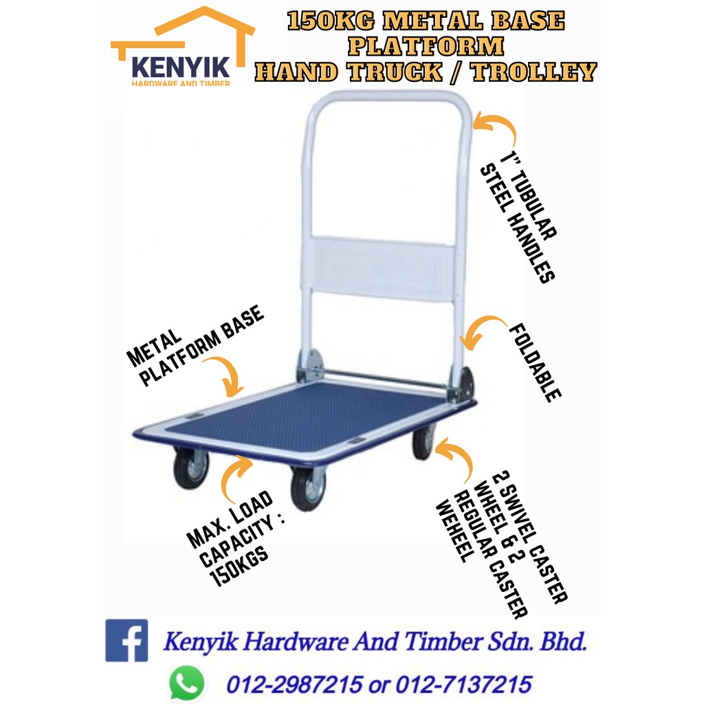 150kg Metal Base Platform Foldable Hand Truck Trolley / Kereta Tolak ...