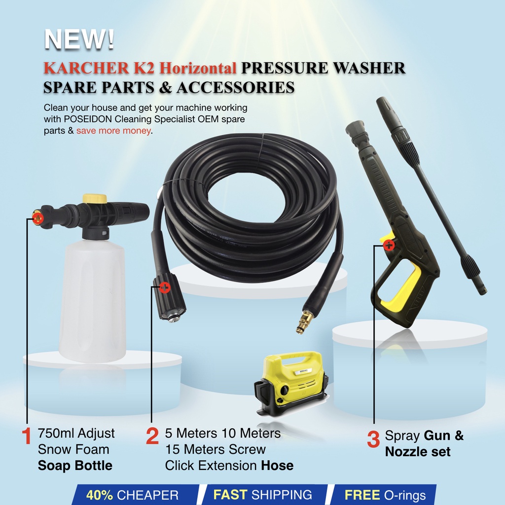 🔱 KARCHER K 2 HORIZONTAL 💦 10M 15M HIGH PRESSURE HOSE🛠 GUN NOZZLE 750ML ...