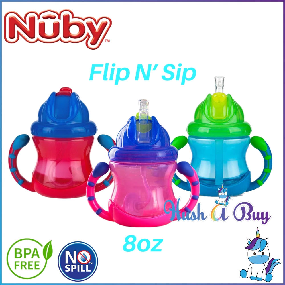Nuby Two-Handle Flip N' Sip Straw Sippy Cup 240ml/8oz|HUSHABUY | Shopee Malaysia