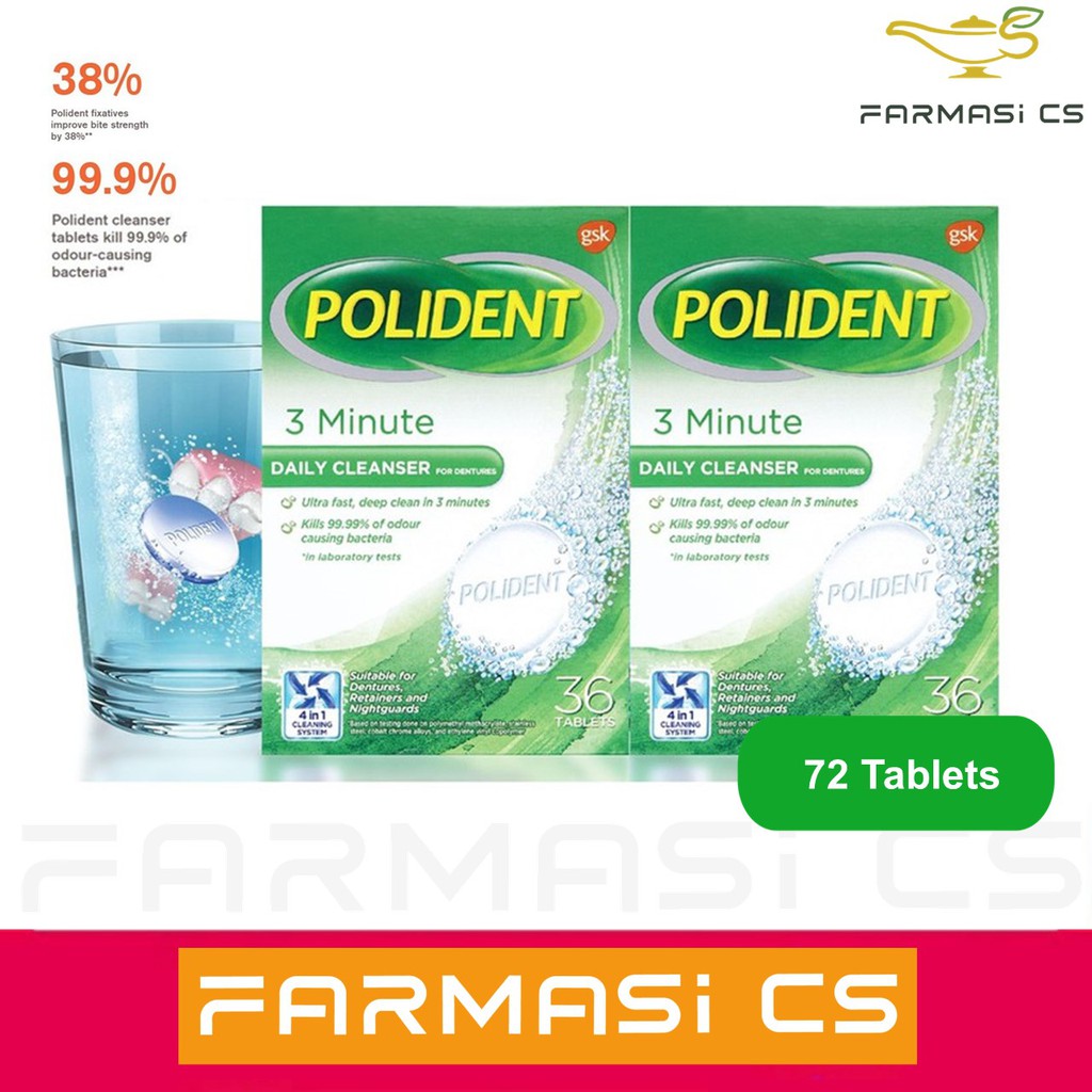 Polident 3 Minute Daily Cleanser For Dentures 36 Tablets x 2 Boxes ...