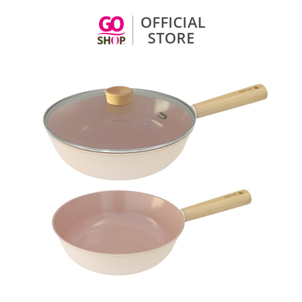 Neoflam Blossom IH Cookware Set with 24cm Frypan & 28cm Wok with Glass ...