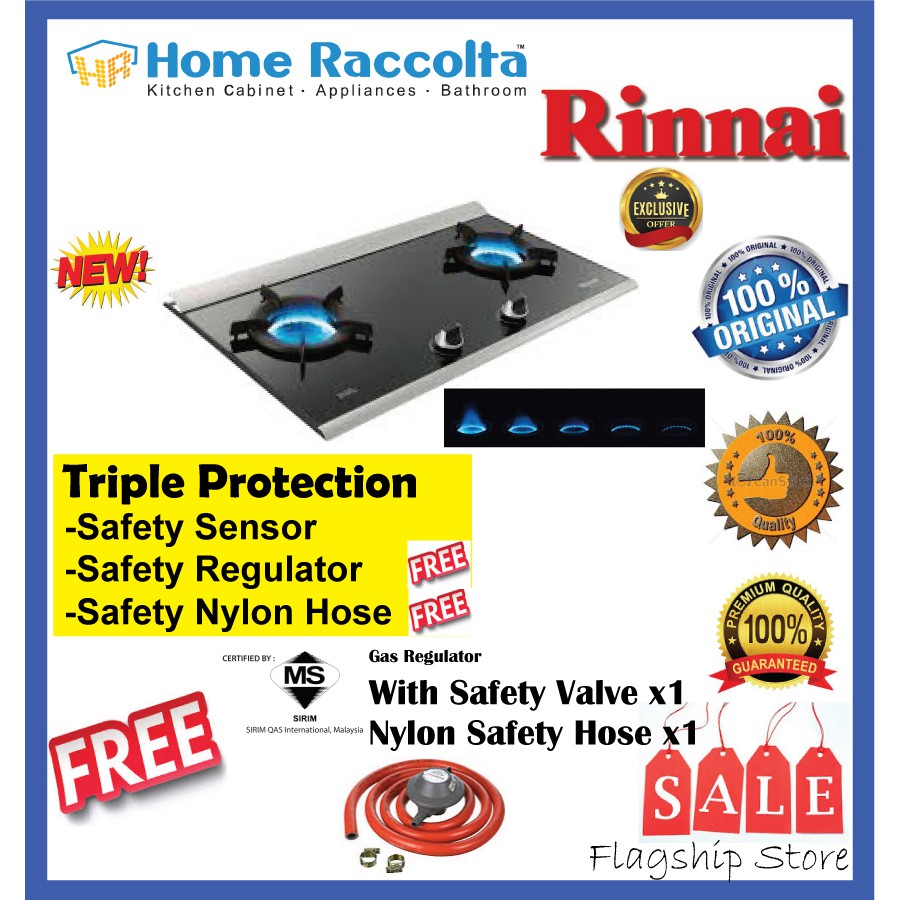 Rinnai RB2CG 2 Inner Burner Gas Hob(Glass) Gas Stove RB-2CG +Gifts | Shopee Malaysia