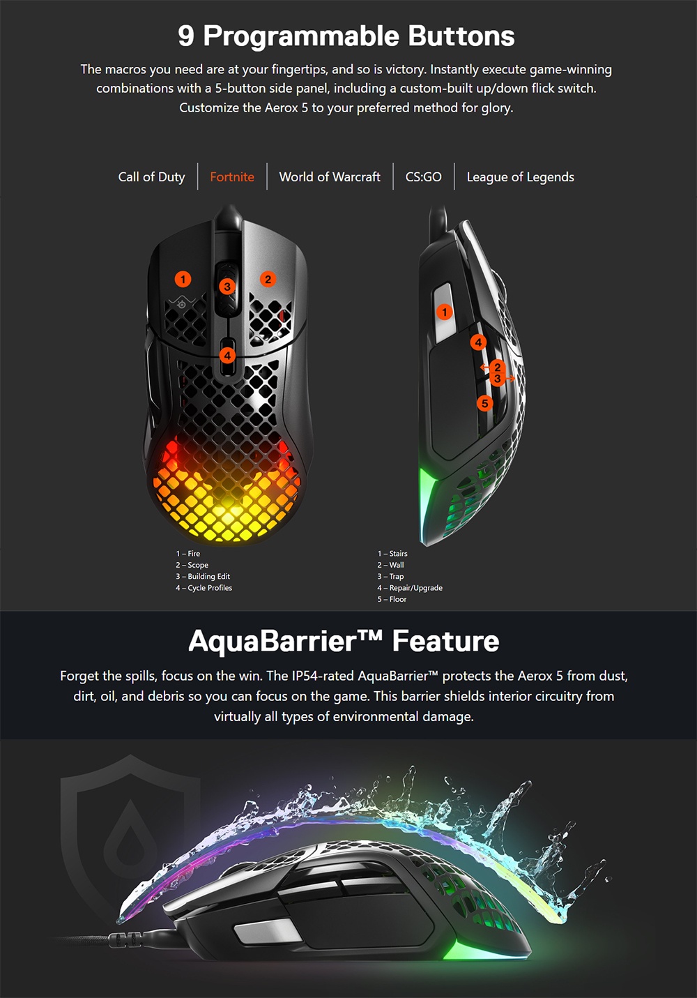 SteelSeries Aerox 5 RGB Ultra Lightweight Multi-Genre 9 Programmable ...