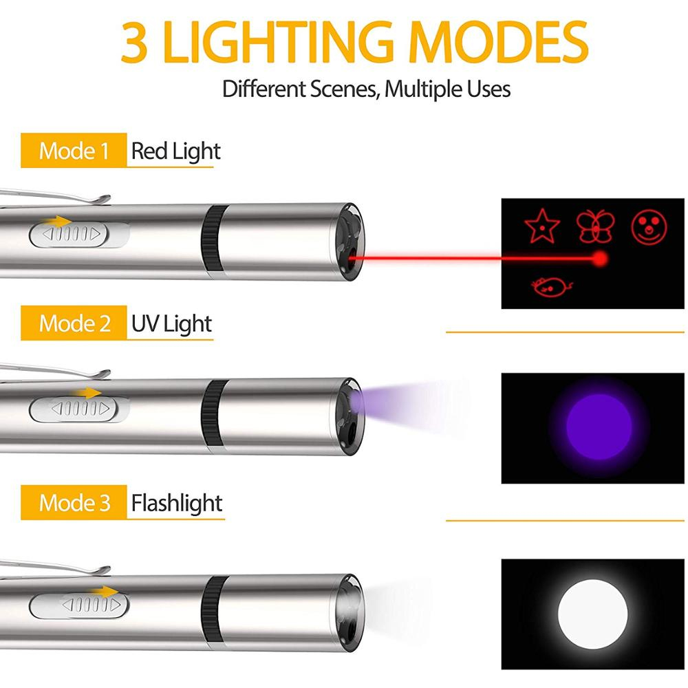 Flashlight 3 in 1 Rechargeable Mini Red Laser Pointer USB UV Lazer pen ...