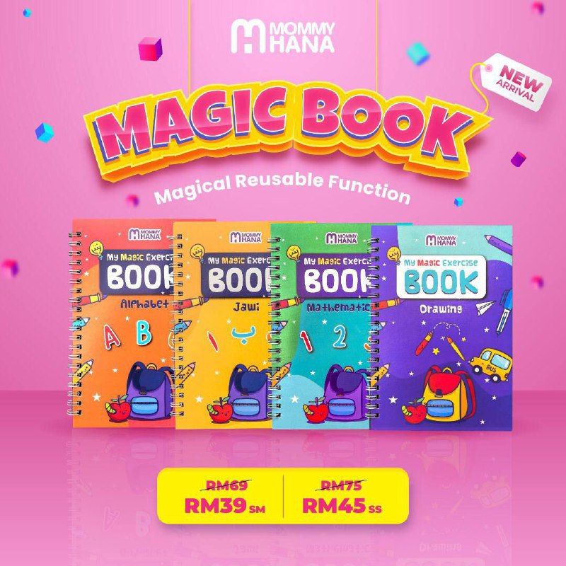 MAGIC BOOK MOMMYHANA , JAWI + ALPHABET + DRAWING + MATHEMATICS | Shopee ...