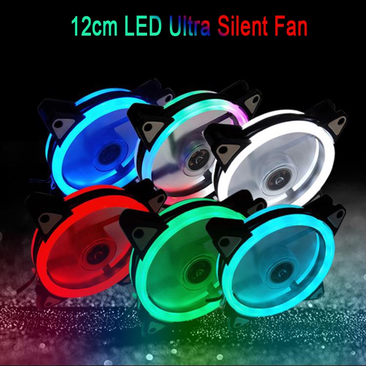 120mm CPU Fan Cooler Case Chassis Cooling Dual Ring Double Sided LED ...