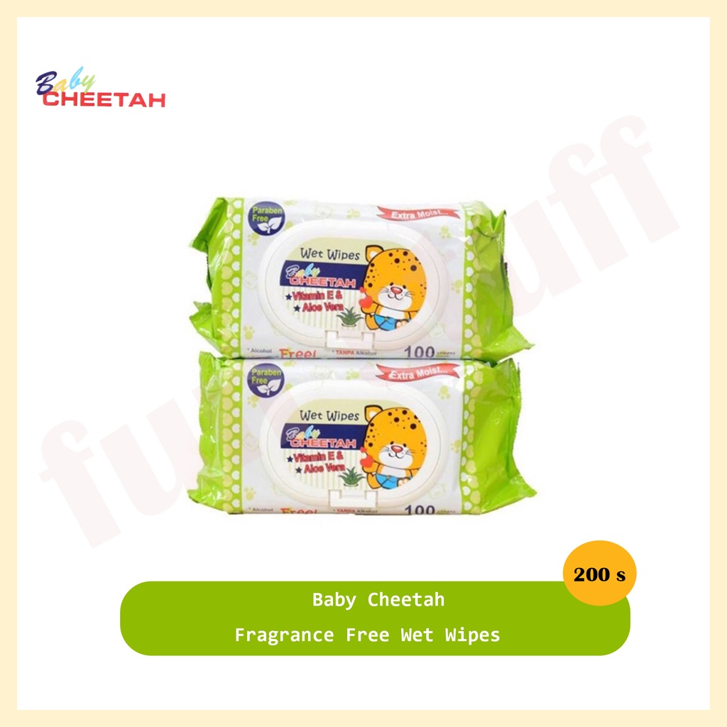 BABY CHEETAH Wet Wipes Fragrance Free Value Pack (2 x 100s) | Shopee ...