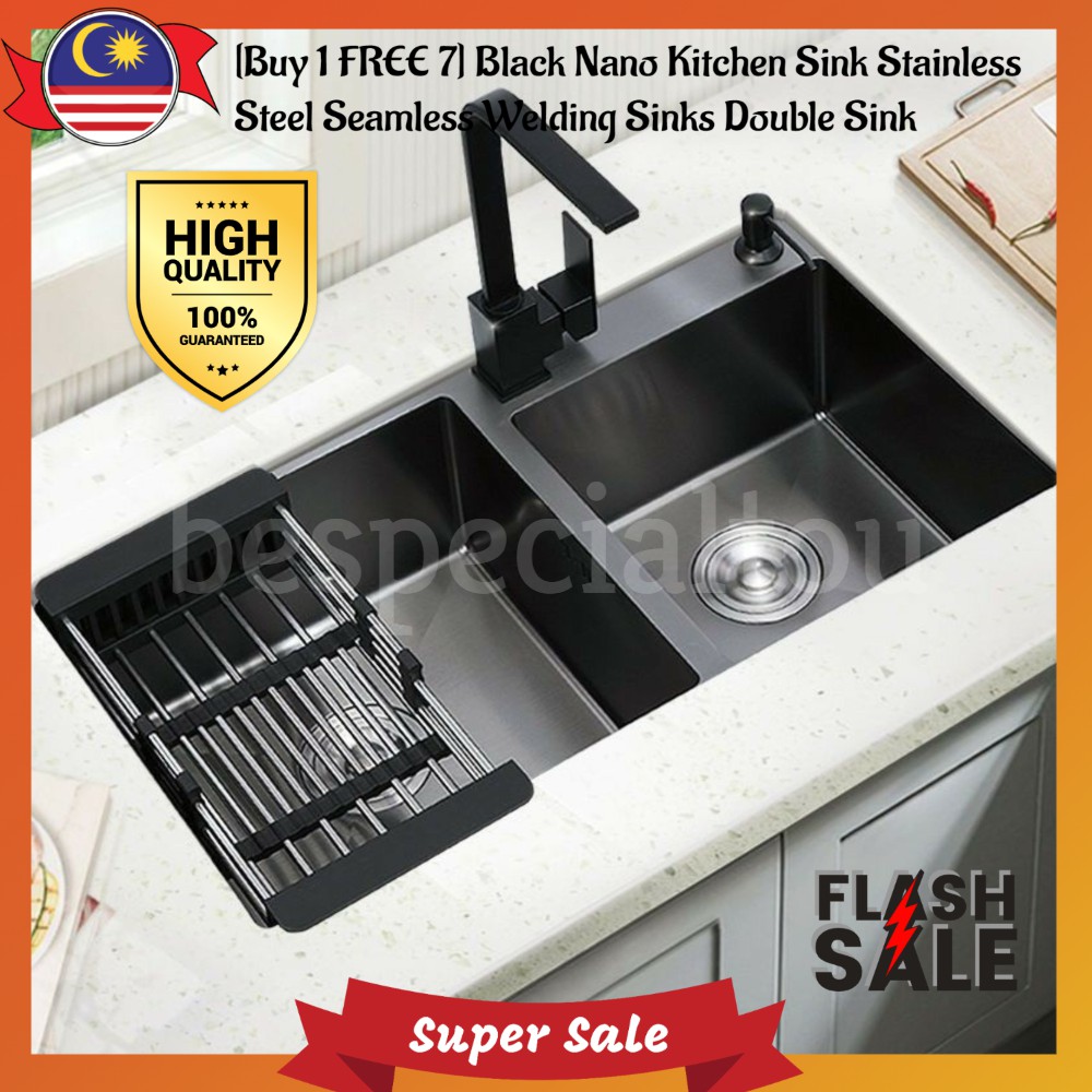 [Buy 1 FREE 7] Black Nano Kitchen Sink Stainless Steel Seamless Welding ...