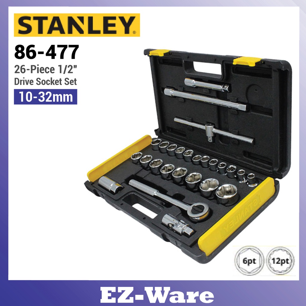 STANLEY 26 Piece 1/2" Drive Socket Set STMT45503 (12 Point Socket) 12PT ...