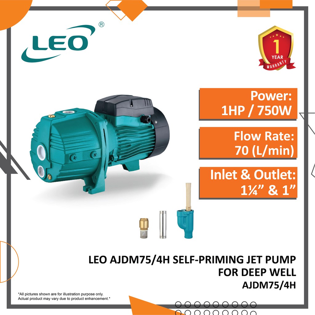 LEO AJDM75/4H SELF-PRIMING JET PUMP FOR DEEP WELL (1HP/70LMIN/32MM X 25MM) | Shopee Malaysia