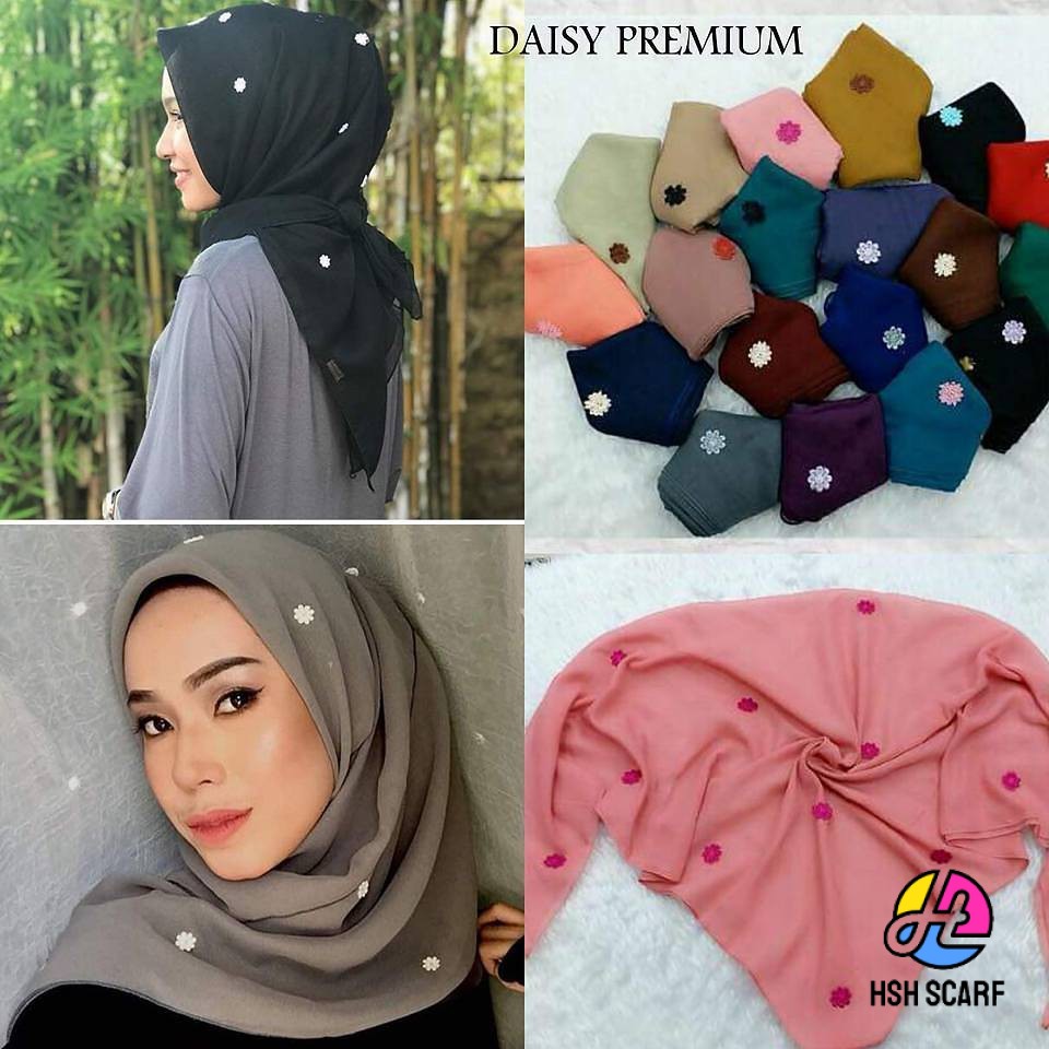 [ZAHRA] TUDUNG BAWAL BUNGA DAISY Batu Manik Tabur Cotton Voile Premium ...