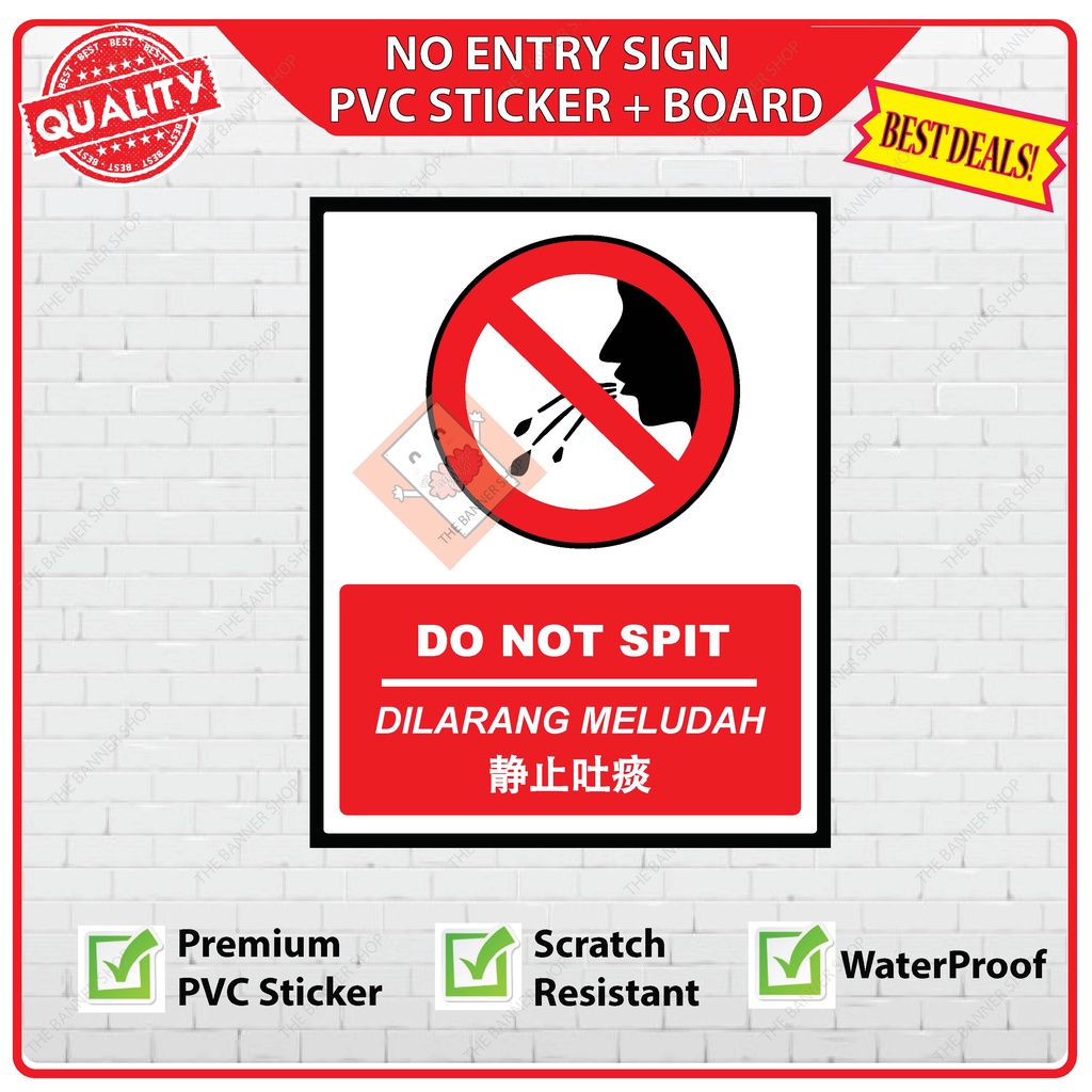 Do Not Spit Sign, Dilarang Meludah Signage PVC Sticker + Board | Shopee ...