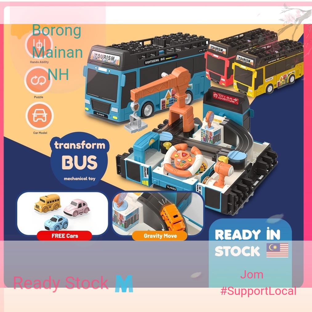 Bus 2 Tingkat Kids School Bus Toy Track Driving Car Toy Transform ...