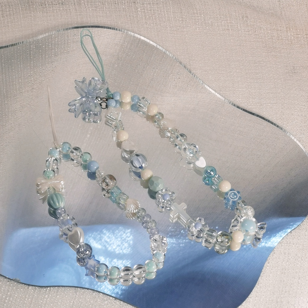 Macron Blue Ins Handmade Beads Phone Case Hanging Cord Charm Chain ...