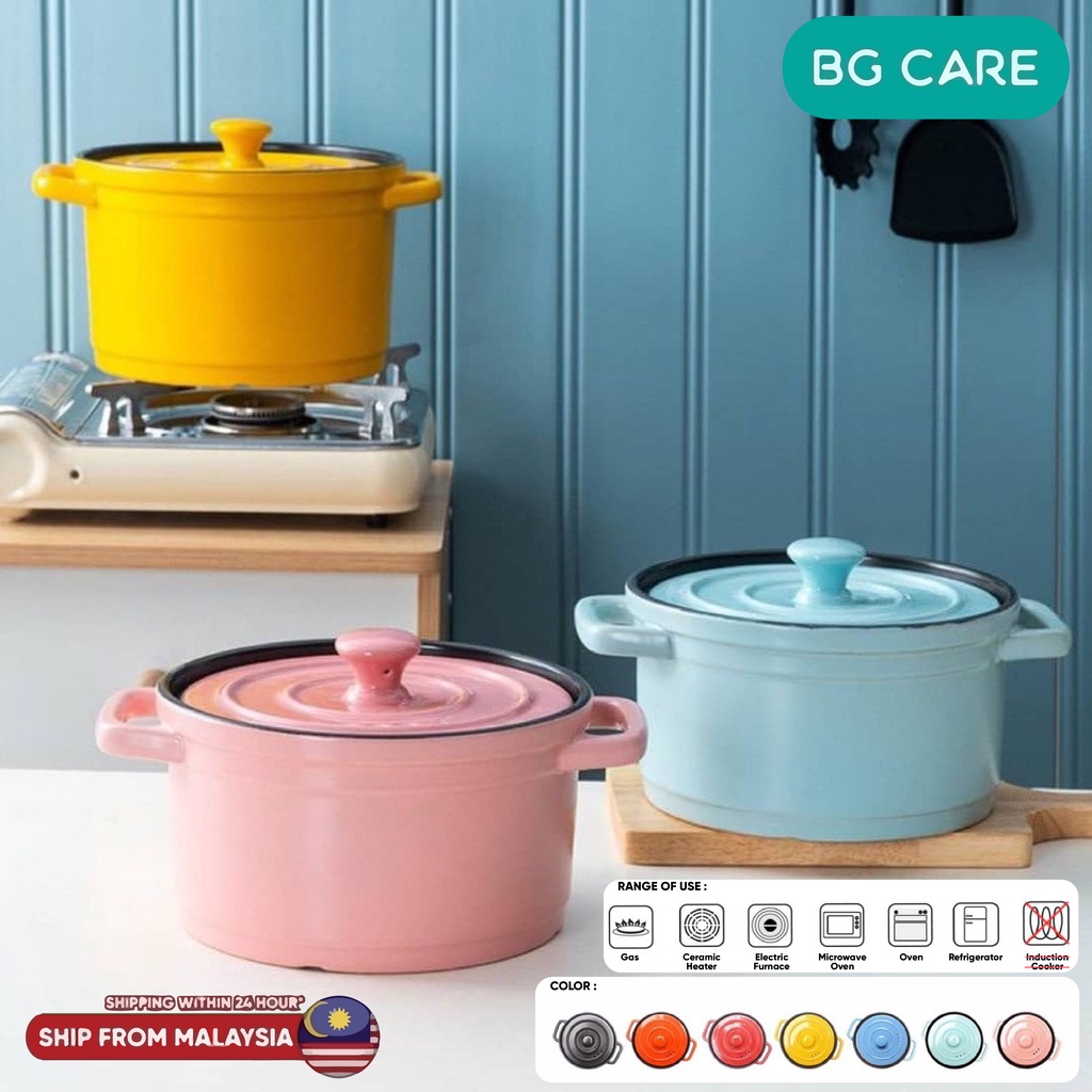 Nordic Ceramic Casserole ClayPot With Lid & Handle Cookware Baking Dish ...