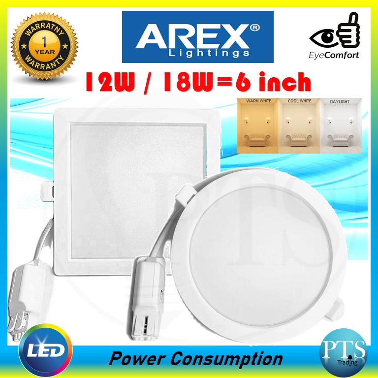 AREX Lighting LED Downlight 18W 6" Lampu Round / Square Siling Rumah ...