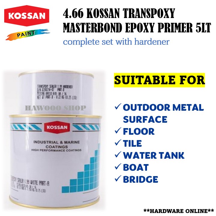 5L KOSSAN TRANSPOXY MASTERBOND 4.66 LIGHT GREY PART A + PART B / KOSSAN PAINT / EPOXY PRIMER/1L ...