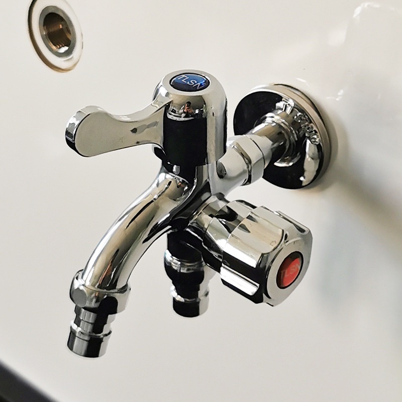 Double Outlet Tap 1 in 2 Out Washing Machine Bathroom Garden Water ...