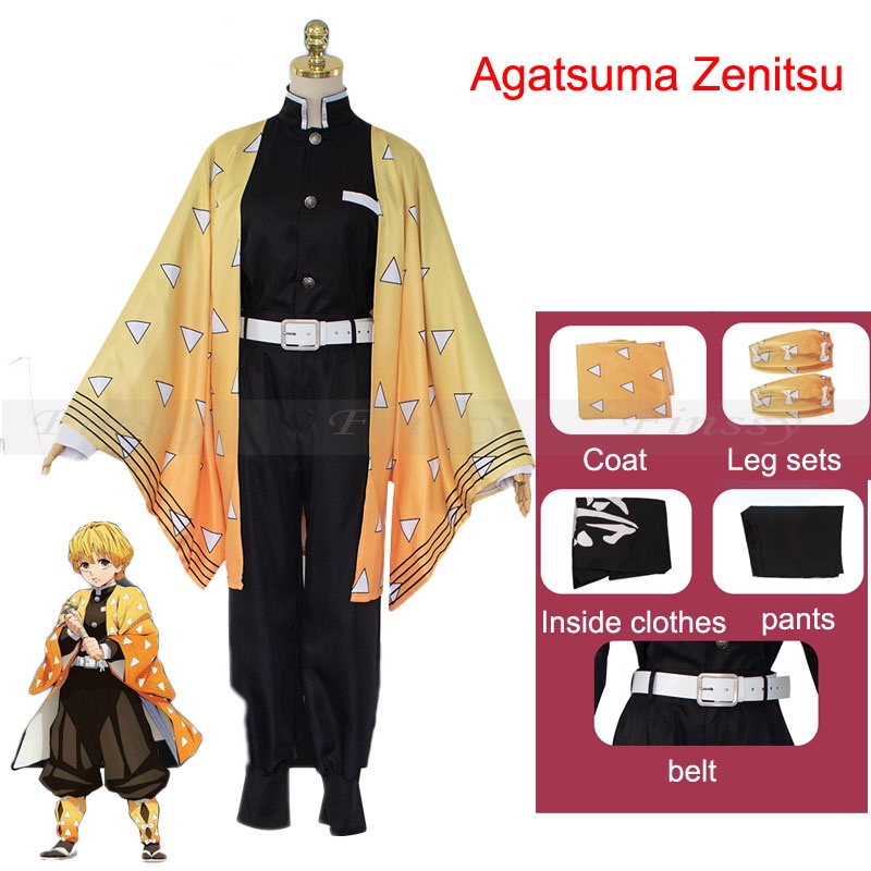 Adult and kids Anime Demon Slayer Cosplay Costume Agatsuma Zenitsu ...
