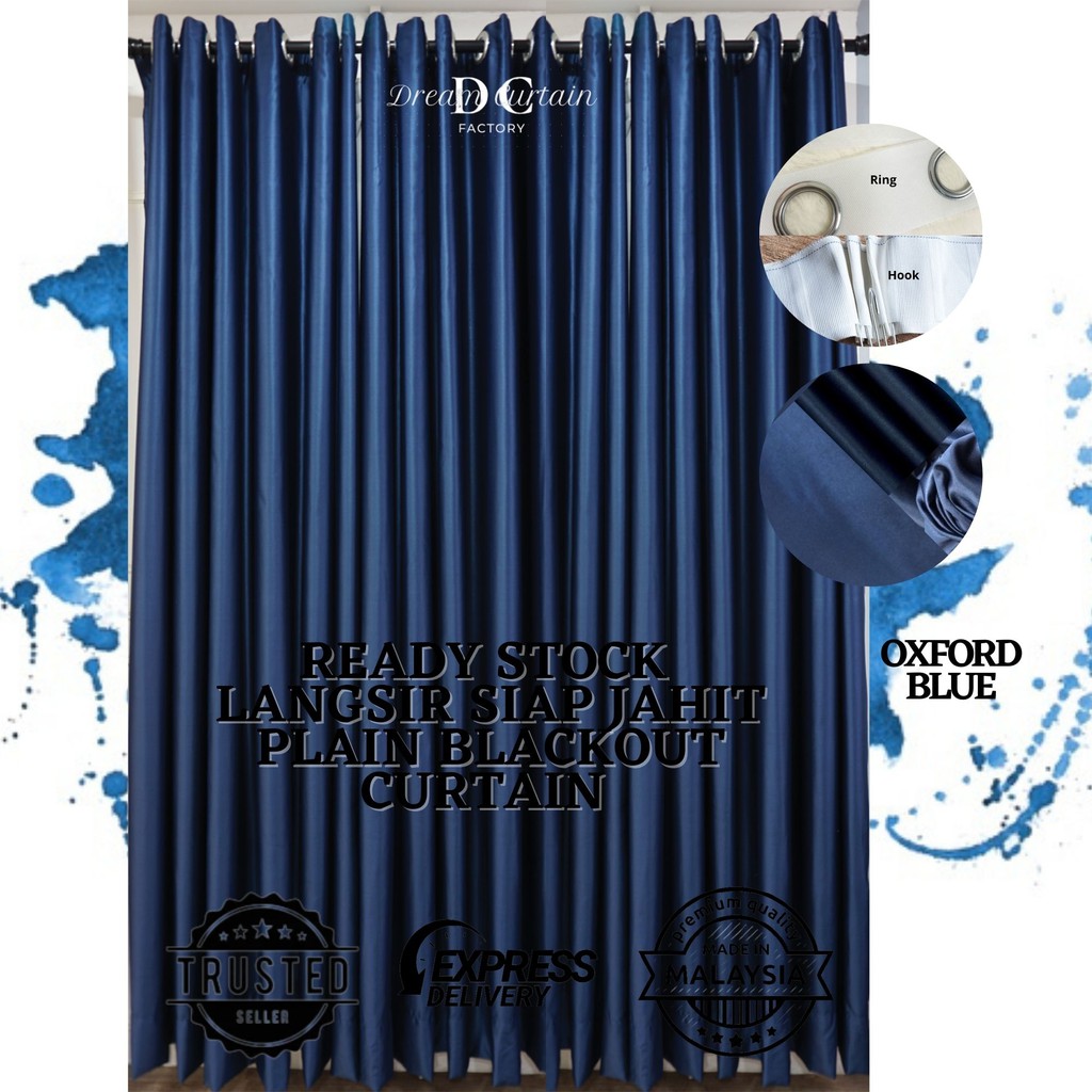 LANGSIR DARK BLUE VIVID READYSTOCK 80% SOLID PLAIN BLACKOUT CURTAIN ...