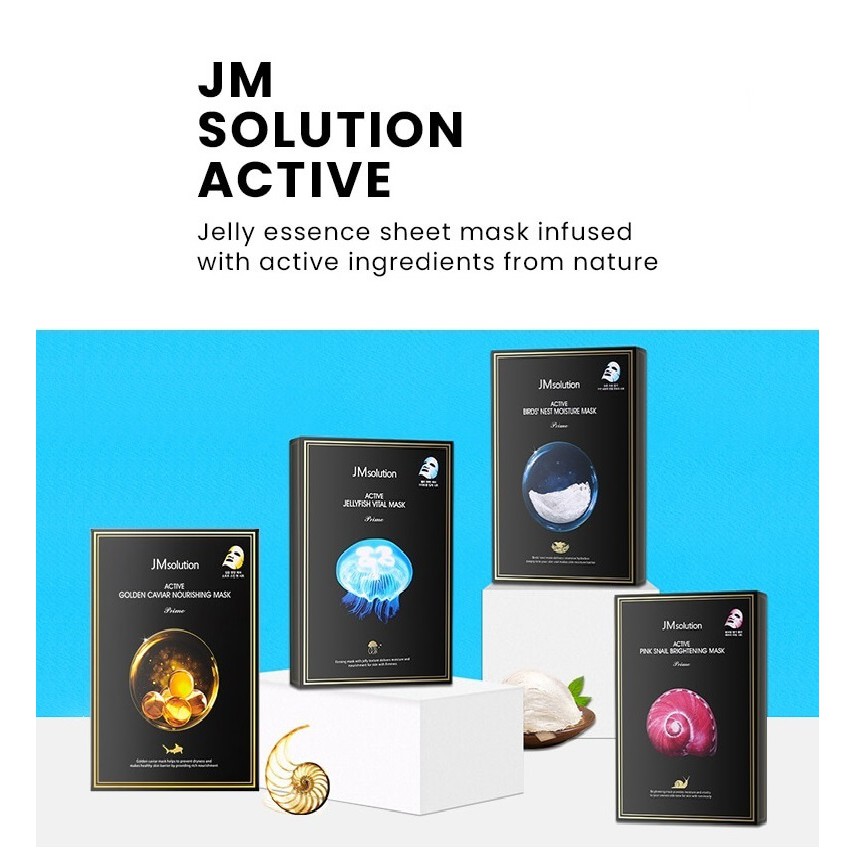 JM SOLUTION Active Sheet Mask 10pcs - ( Birds' Nest / Golden Caviar / Pink Snail / Jellyfish ...