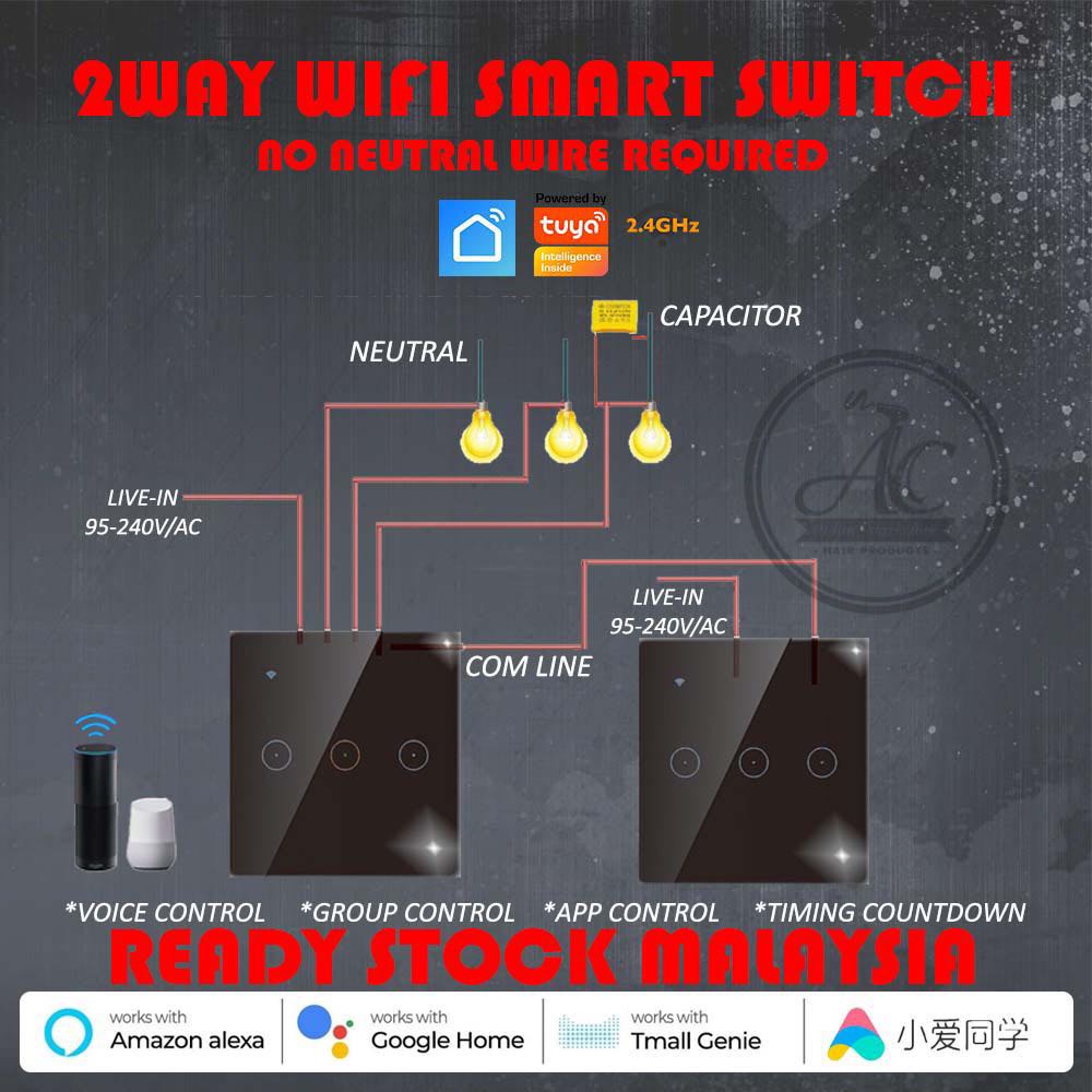 Tuya Smart Wifi Switch 2 Way Wall Touch Light Switch No Neutral Wire ...