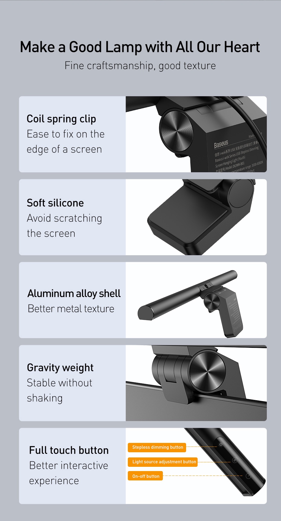 Baseus 3 Brightness Models LED Desk Lamp Screen Bar Light PC Computer ...